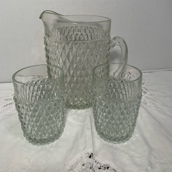 Dining | Vintage Diamond Point Glass Pitcherand Tumblers | Poshmark